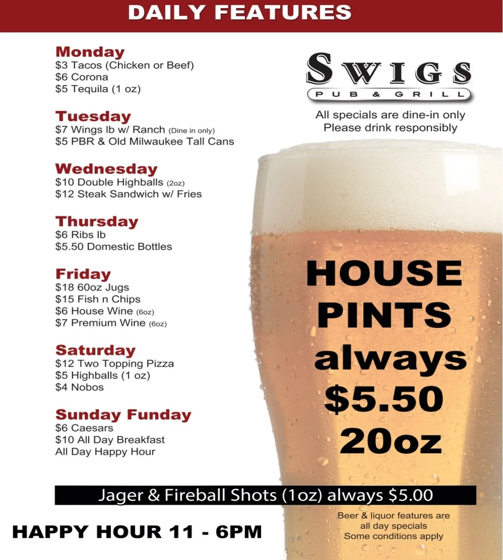 Specials — Swigs Pub and Grill