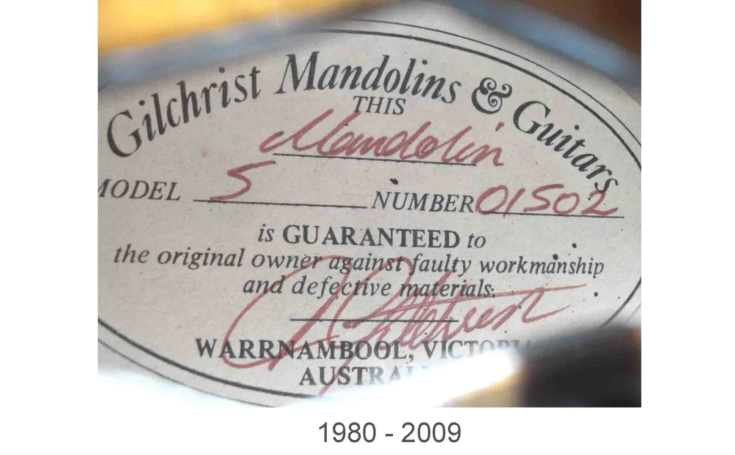 Serial Numbers — Gilchrist Mandolins & Guitars