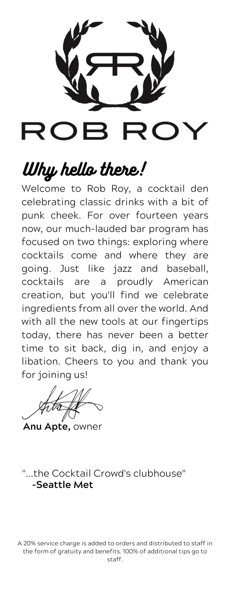 Menu — Rob Roy