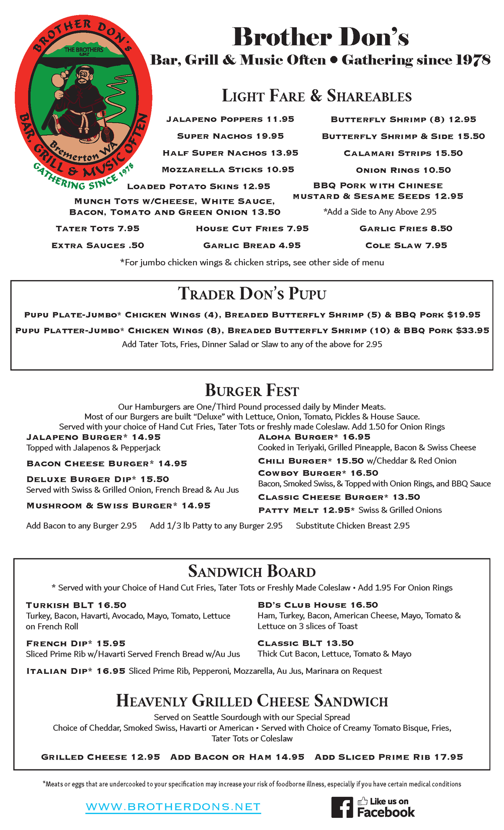 LUNCH & DINNER MENU — Brother Don's Bar & Grill