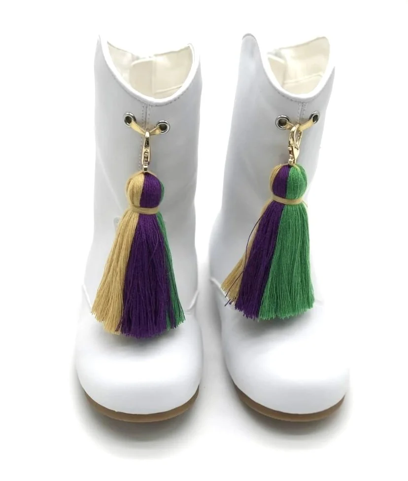 Girl's White Mardi Gras Boots — Serenity Home & Gifts