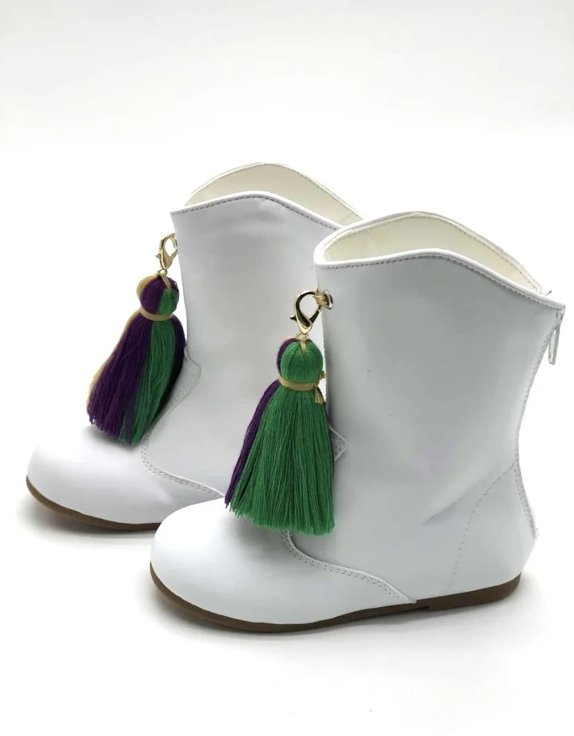 Girl's White Mardi Gras Boots — Serenity Home & Gifts