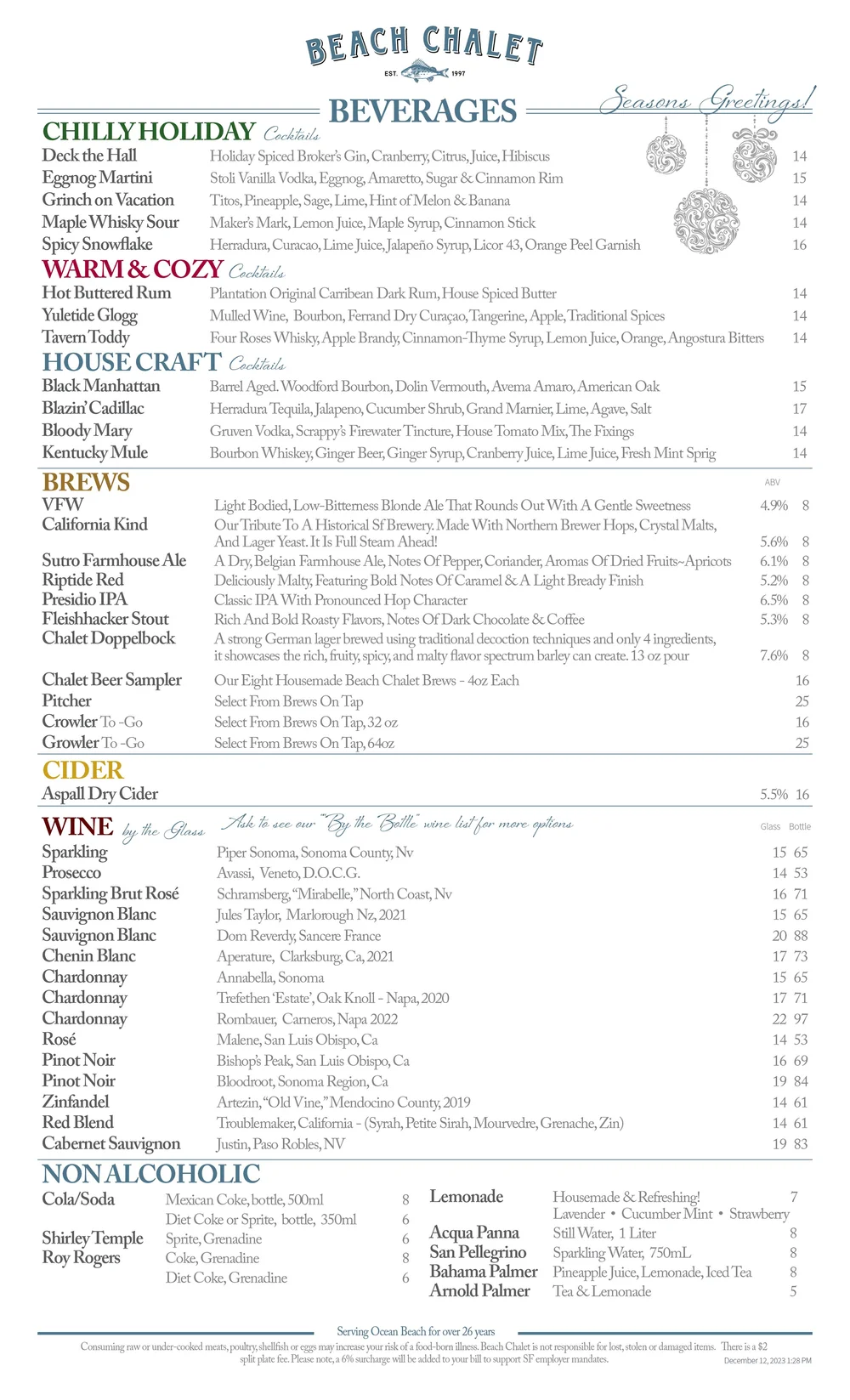Beverage — Beach Chalet San Francisco's Best Ocean View Restaurant and ...