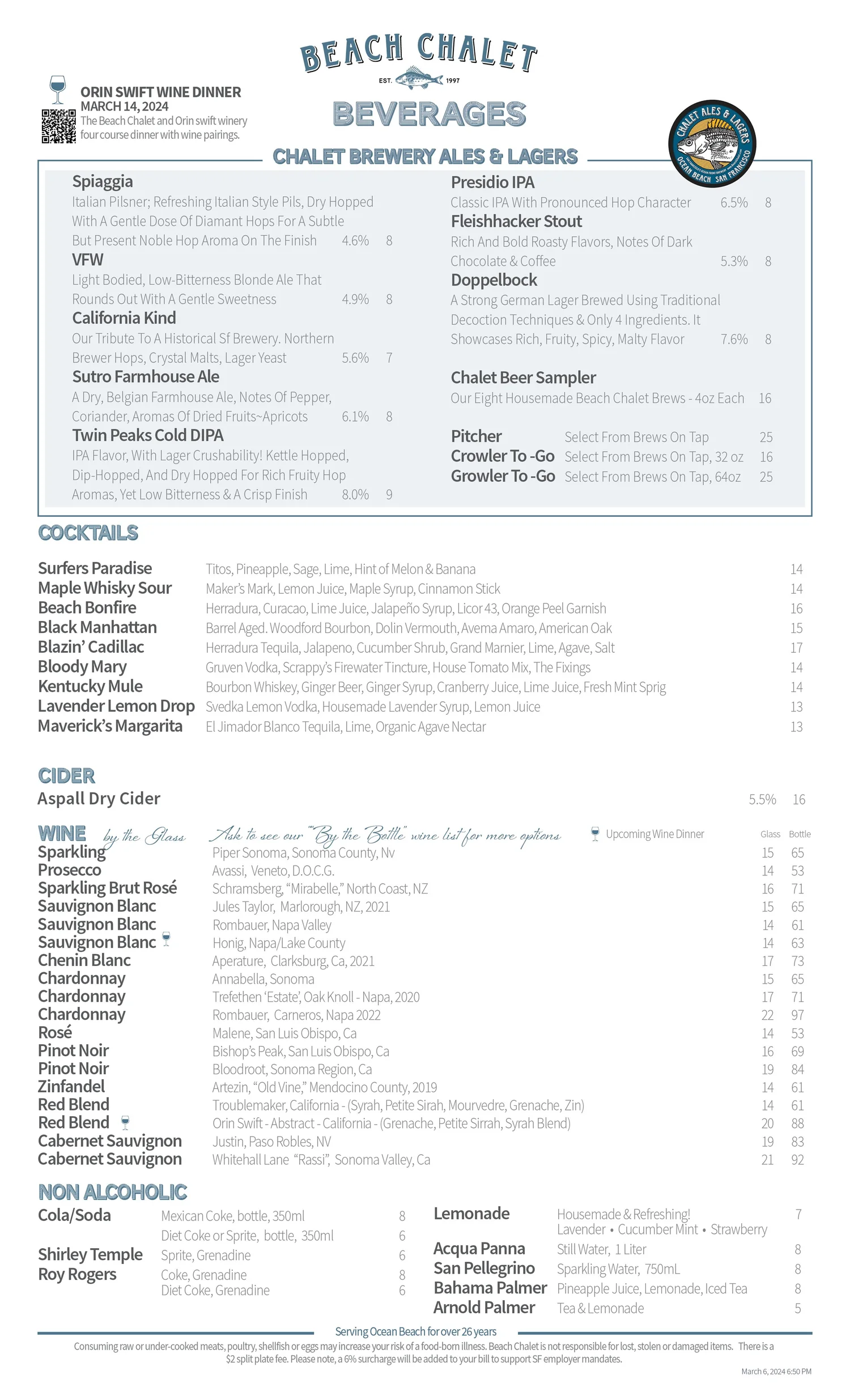 Beverage — Beach Chalet San Francisco's Best Ocean View Restaurant and ...