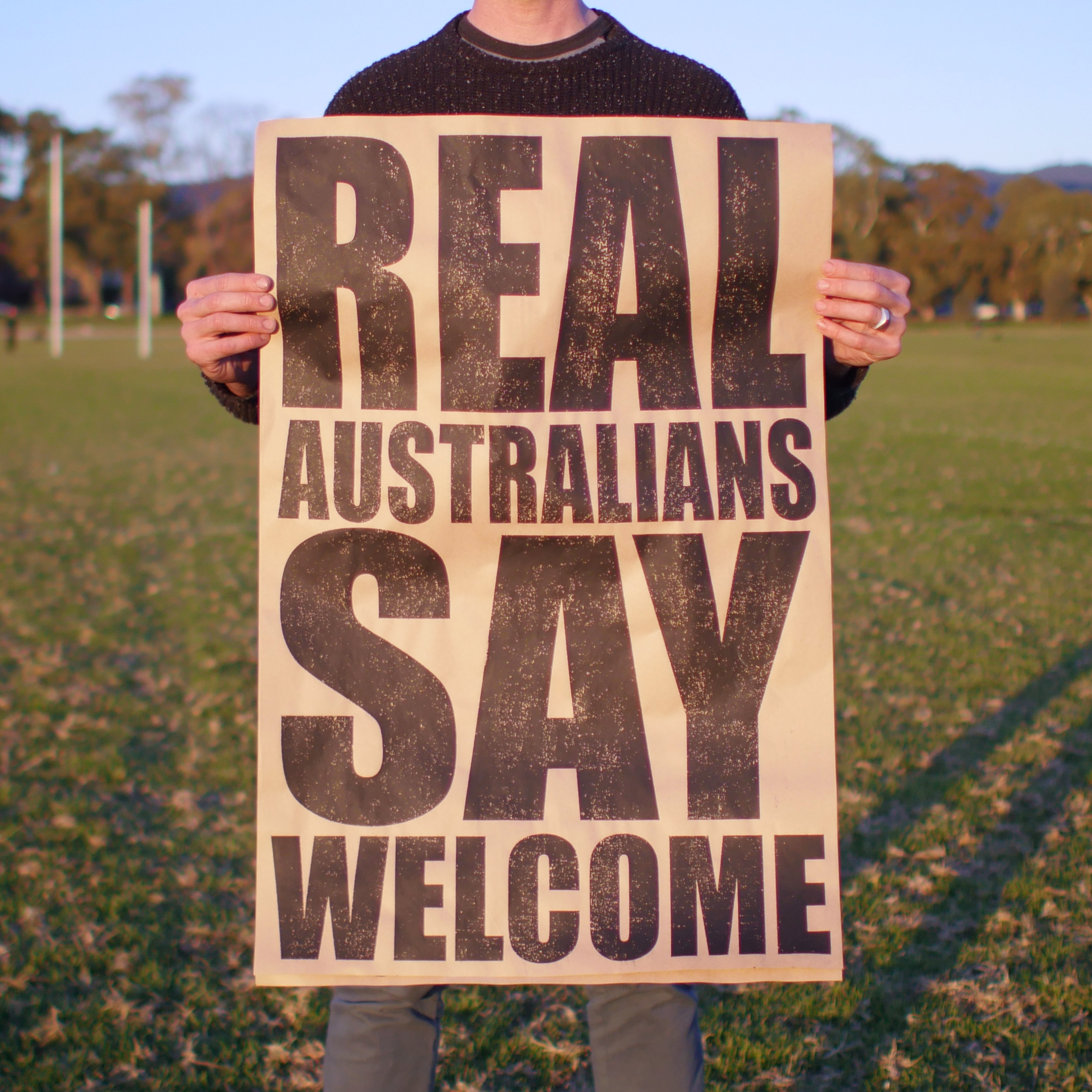 MEDIUM 'Real Australians Say Welcome' poster — Peter Drew Arts