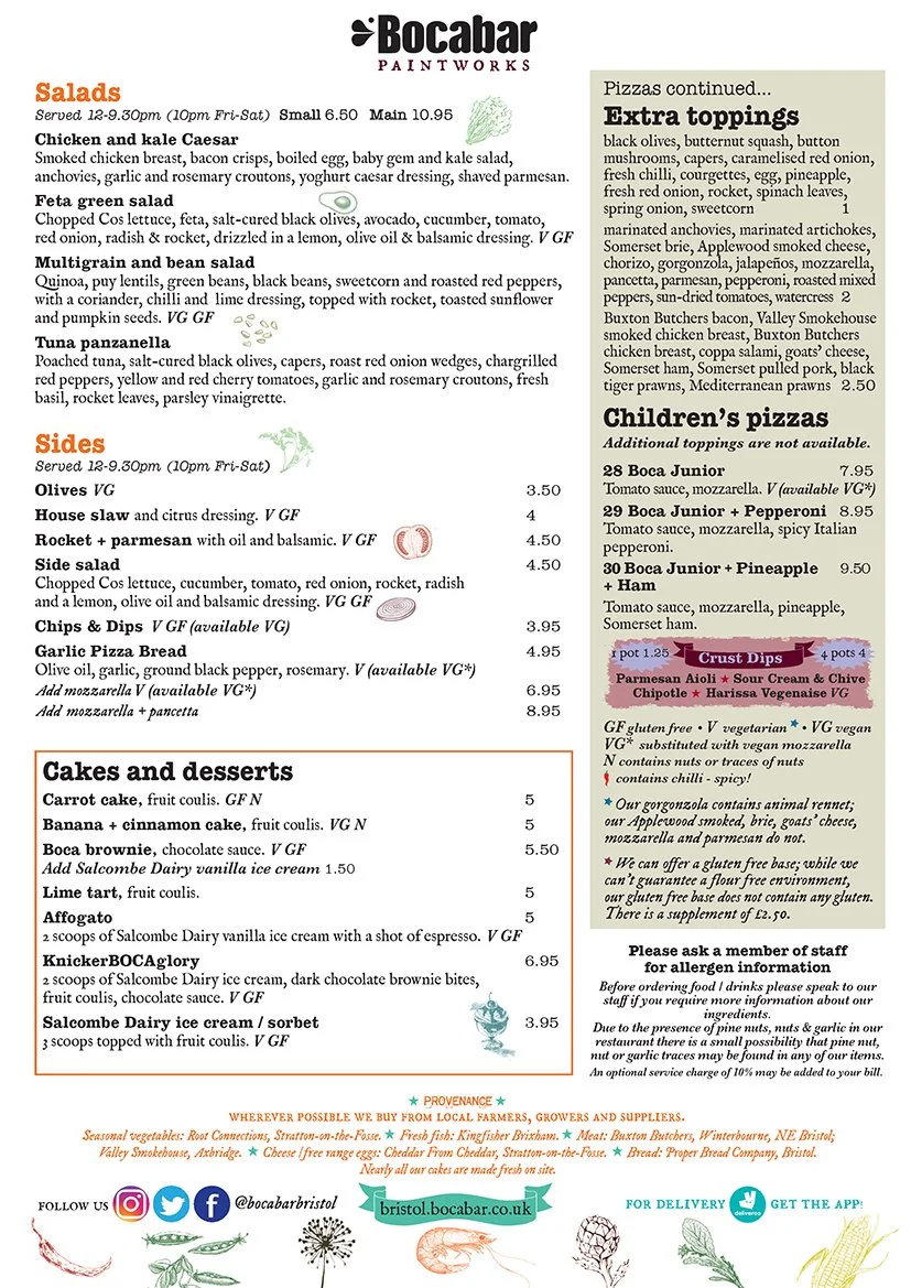 Menu overview — Bocabar Bristol