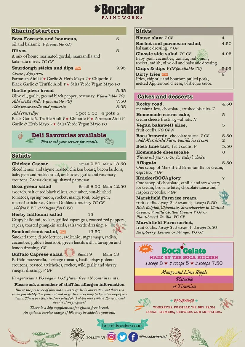 Menu overview — Bocabar Bristol
