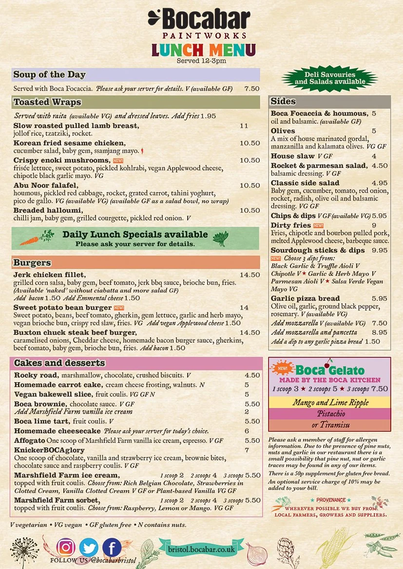 Menu overview — Bocabar Bristol