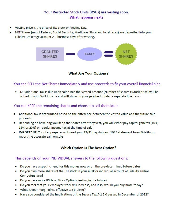 JNJ RSUs Quick Guide — Curo Wealth Management