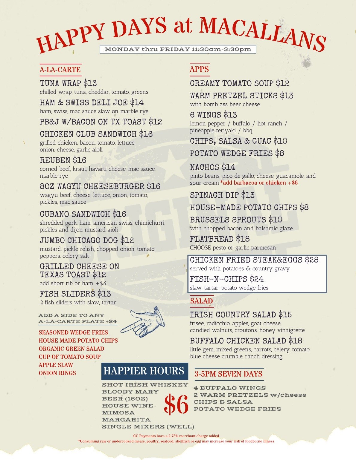 Menu — Macallans Public House