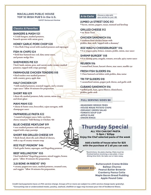 Menu — Macallans Public House