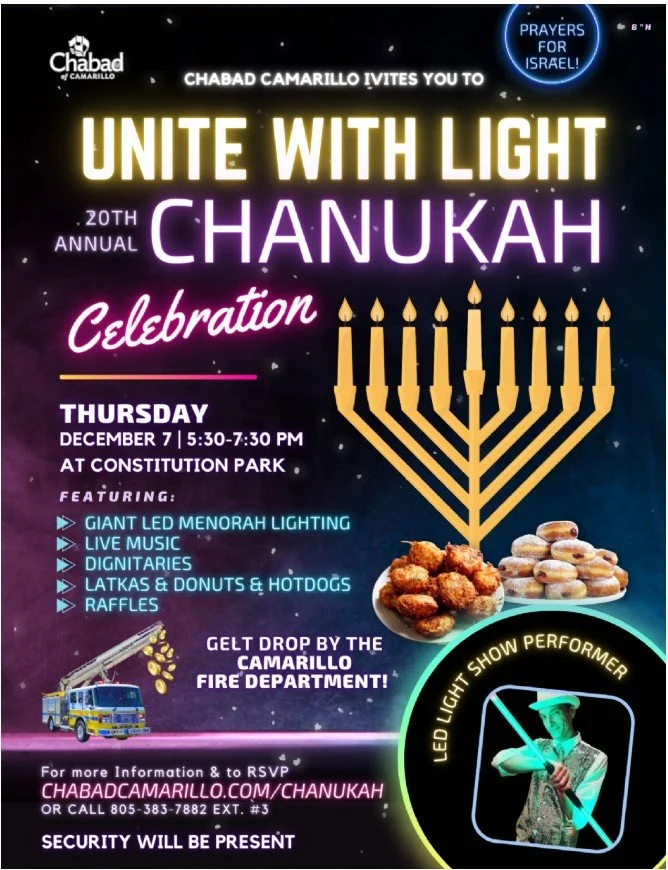 Chanukah Celebration and Chocolate Gelt Menorah Lighting in Camarillo ...