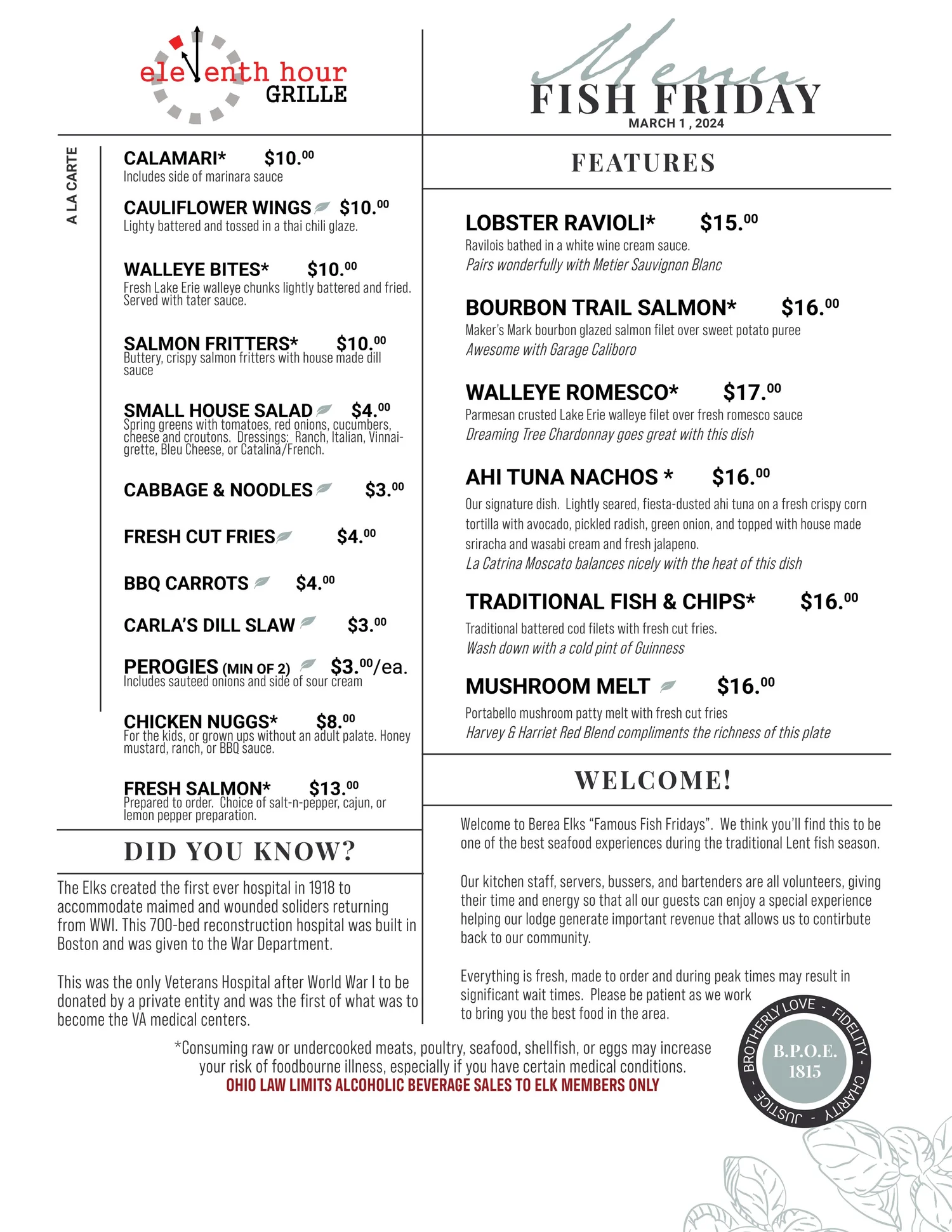 11th Hour Grille — Berea Elks