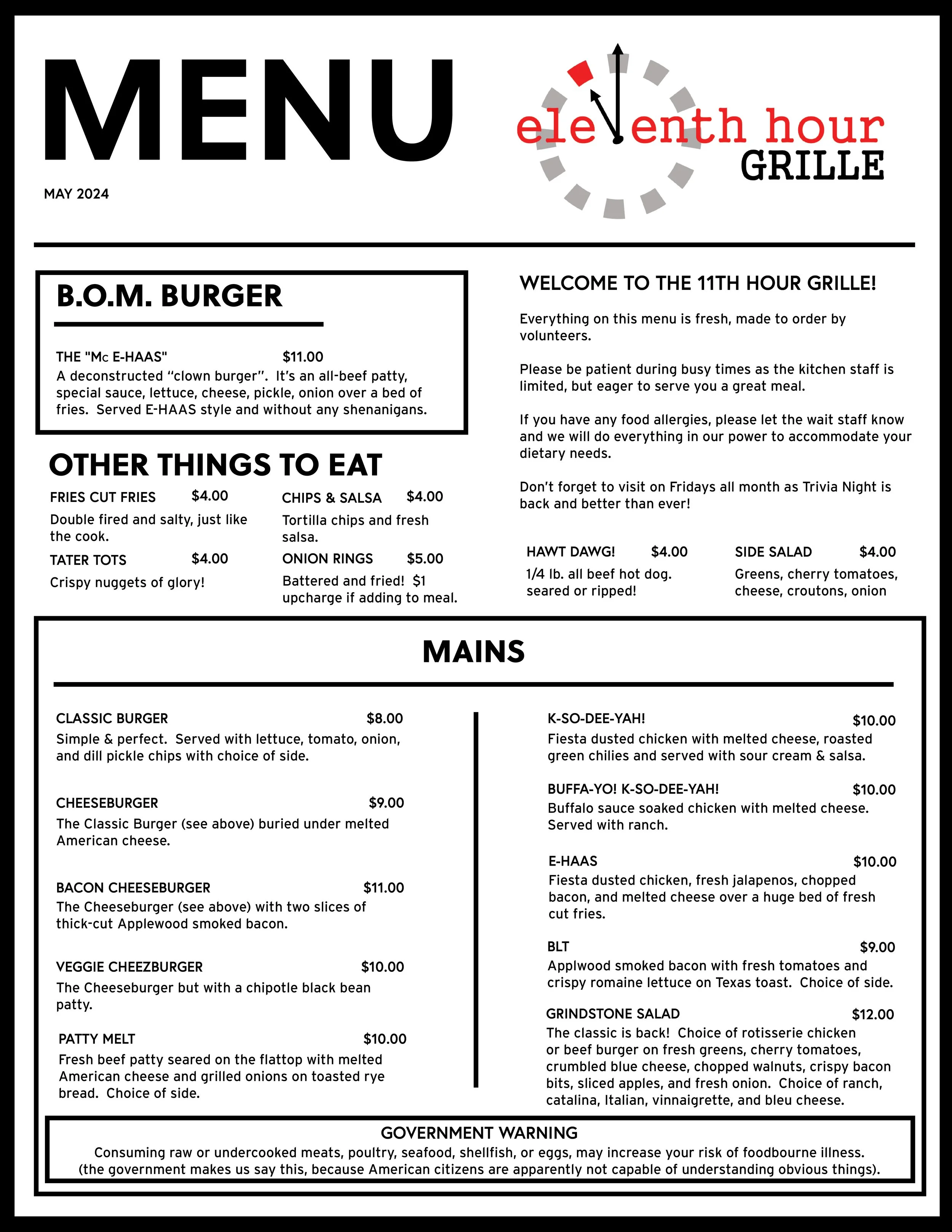 11th Hour Grille — Berea Elks