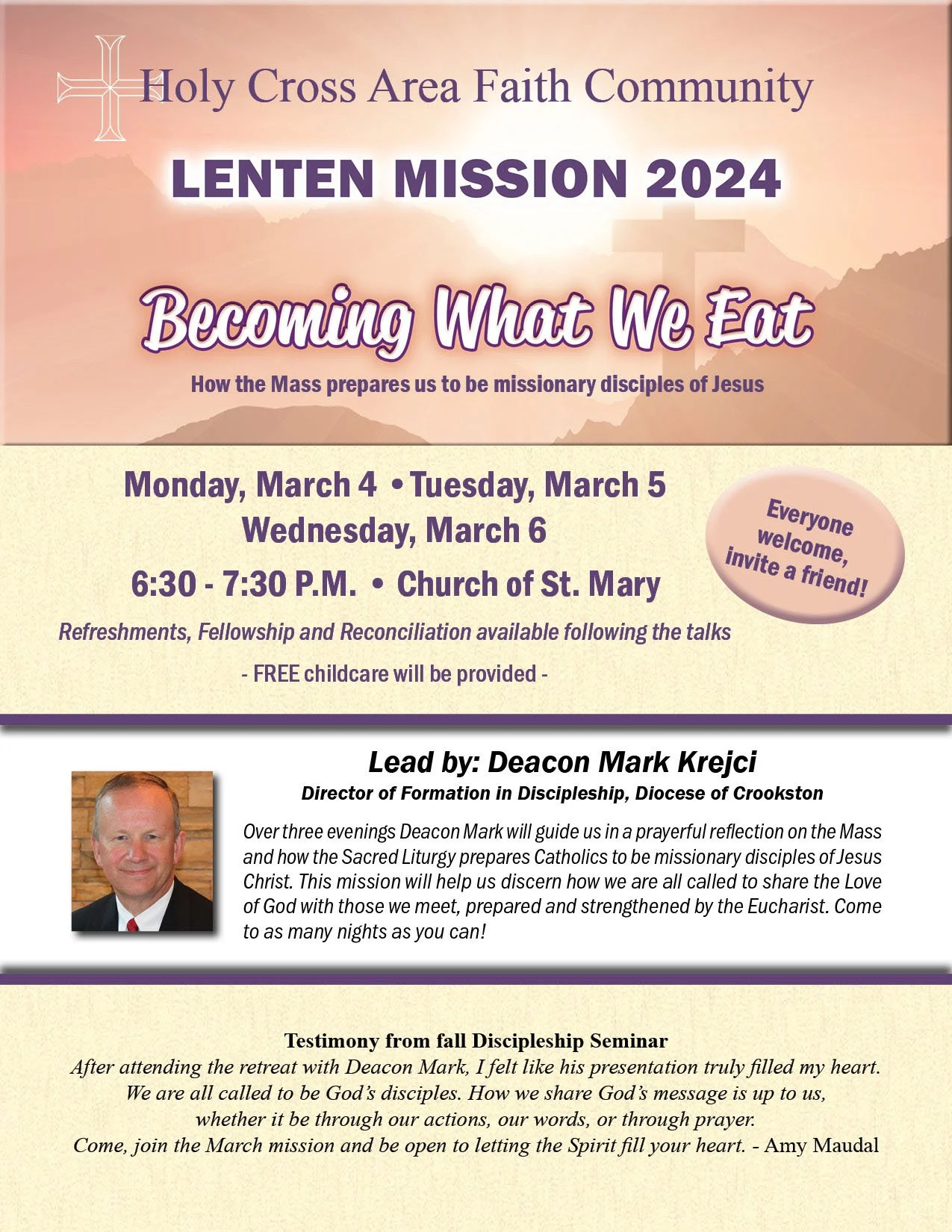 Lenten Mission - Becoming What We Eat: Holy Cross AFC, Church of St ...