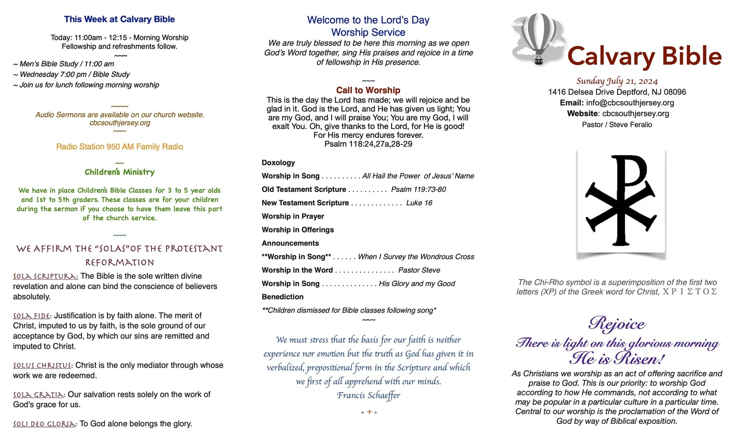 Sunday Bulletin — Calvary Bible Church