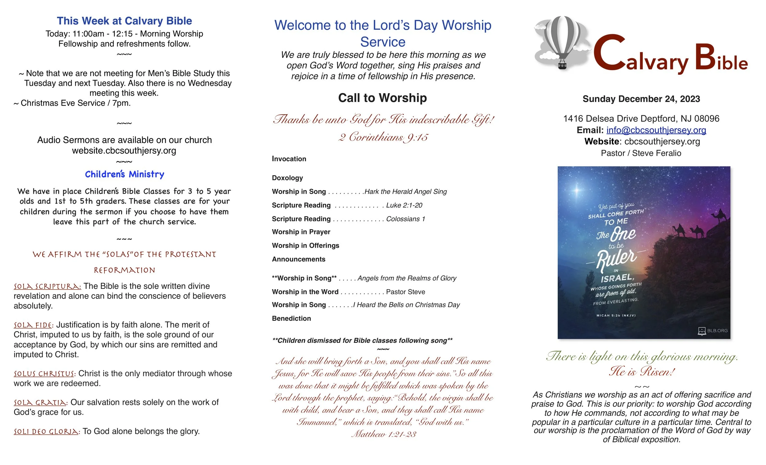 Sunday Bulletin — Calvary Bible Church