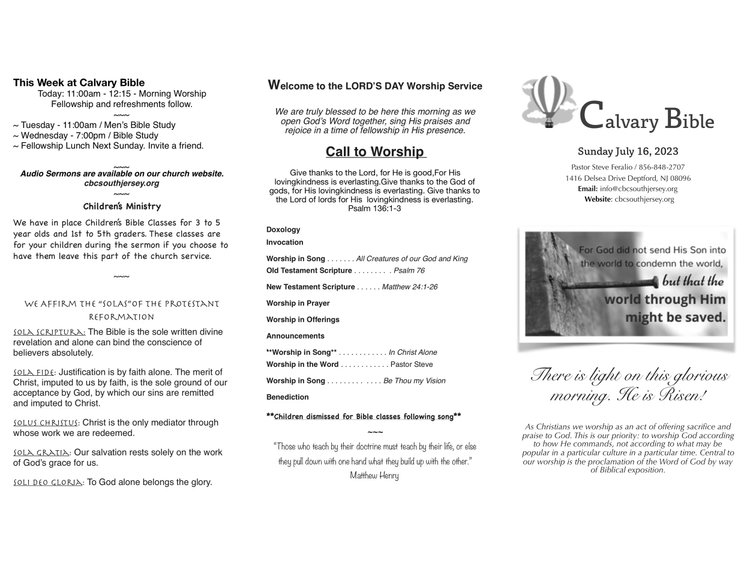 Sunday Bulletin — Calvary Bible Church