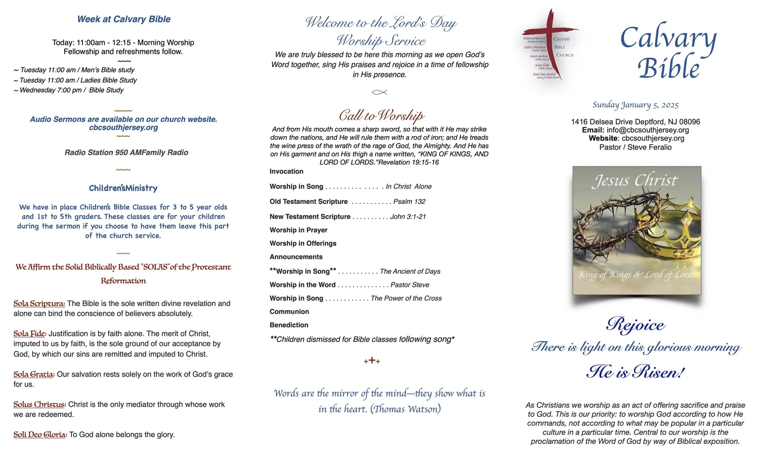 Sunday Bulletin — Calvary Bible Church