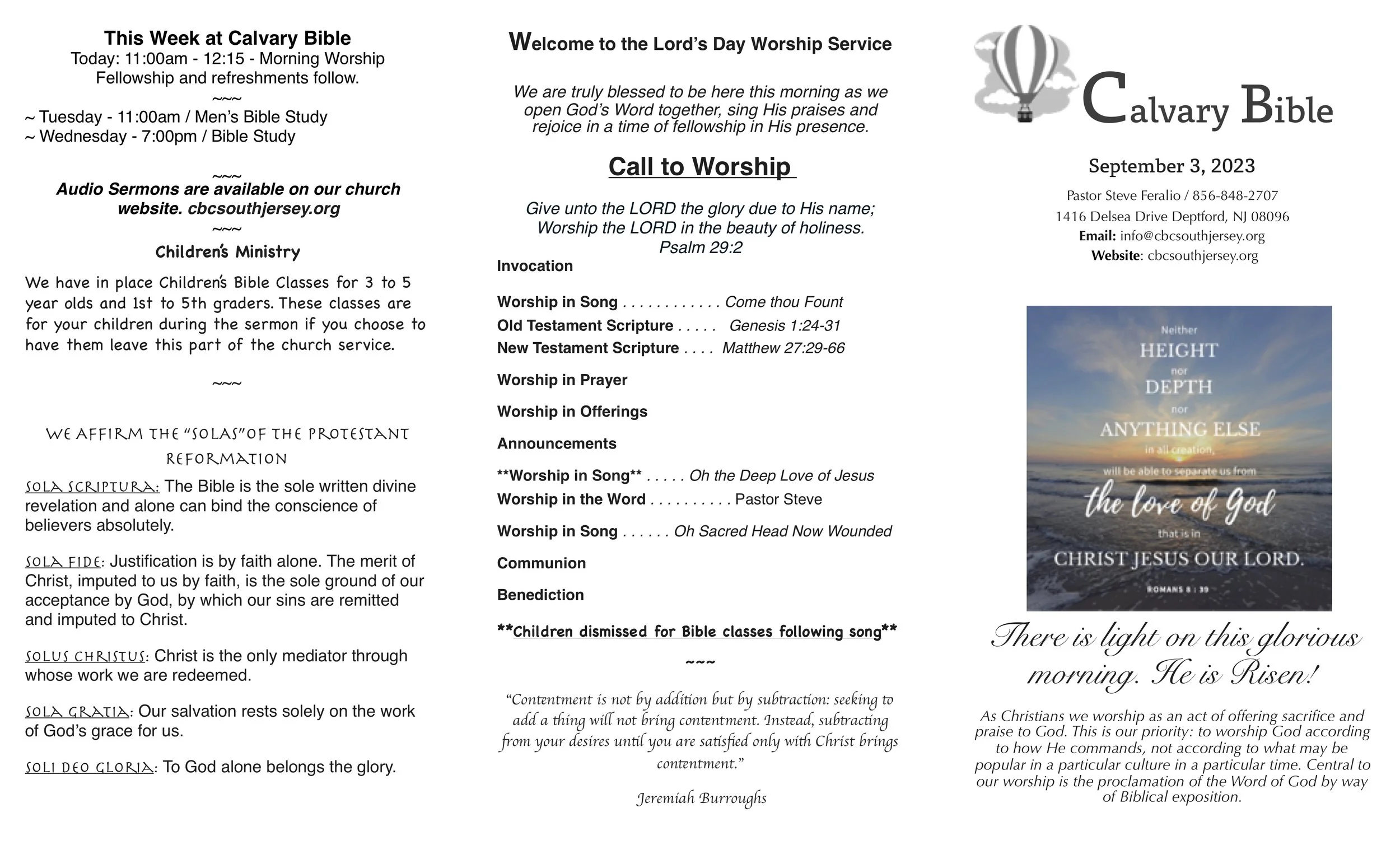Sunday Bulletin — Calvary Bible Church