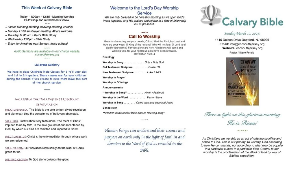 Sunday Bulletin — Calvary Bible Church