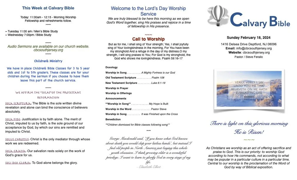 Sunday Bulletin — Calvary Bible Church