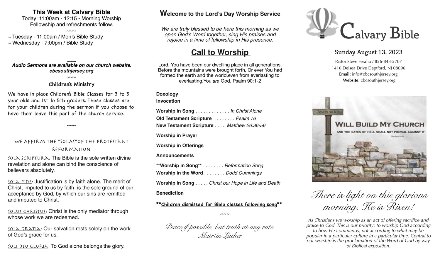 Sunday Bulletin — Calvary Bible Church