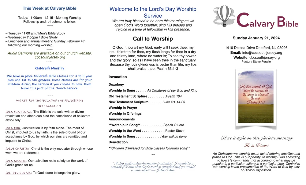 Sunday Bulletin — Calvary Bible Church