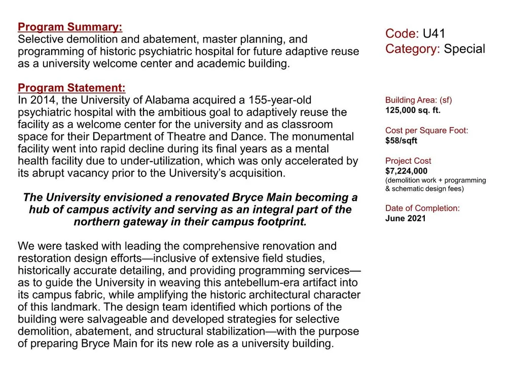 AIA AL Design Award submission - UA Peter Bryce Historic Stabilization ...