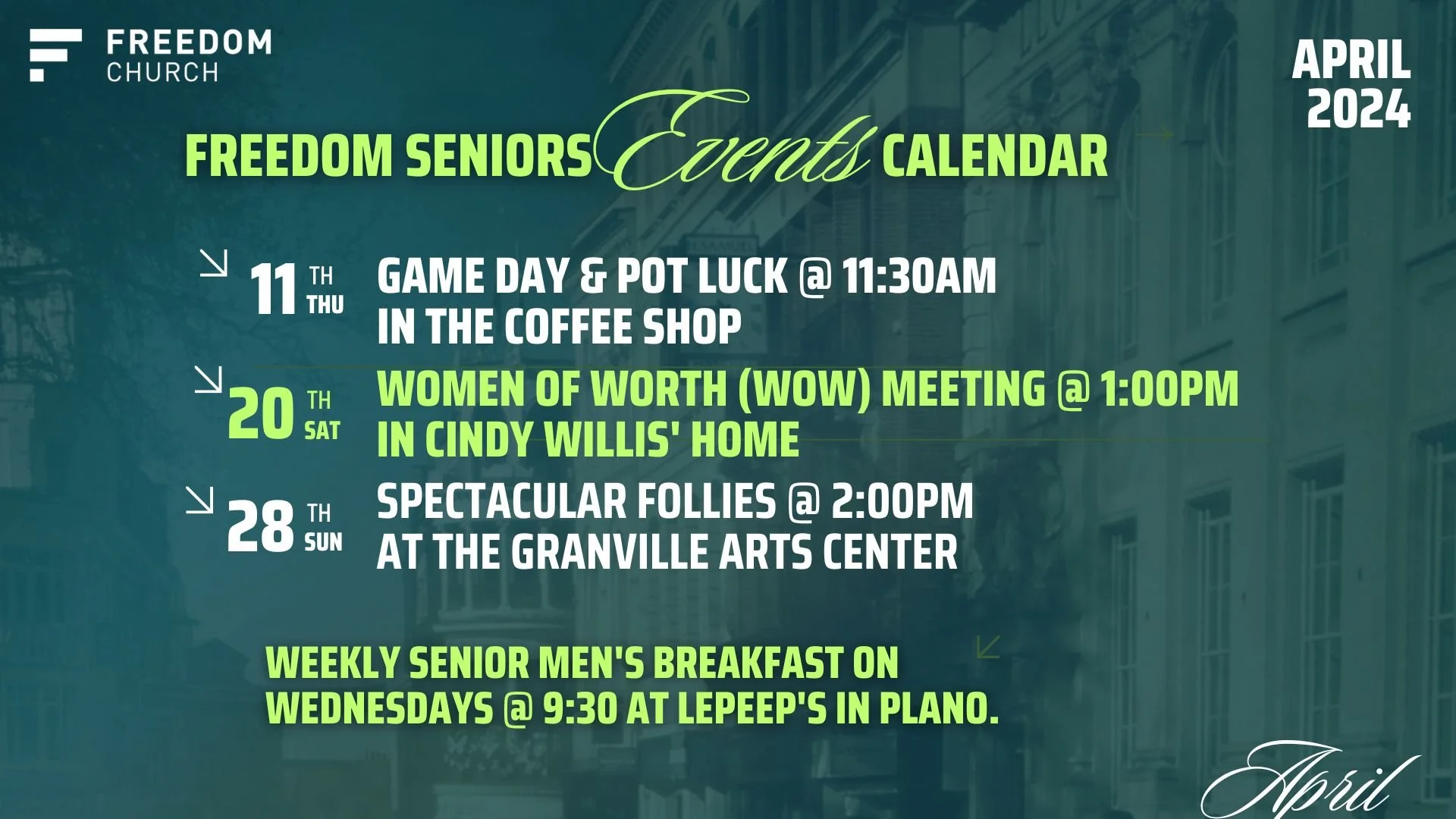 Freedom Seniors Events April — Freedom Church
