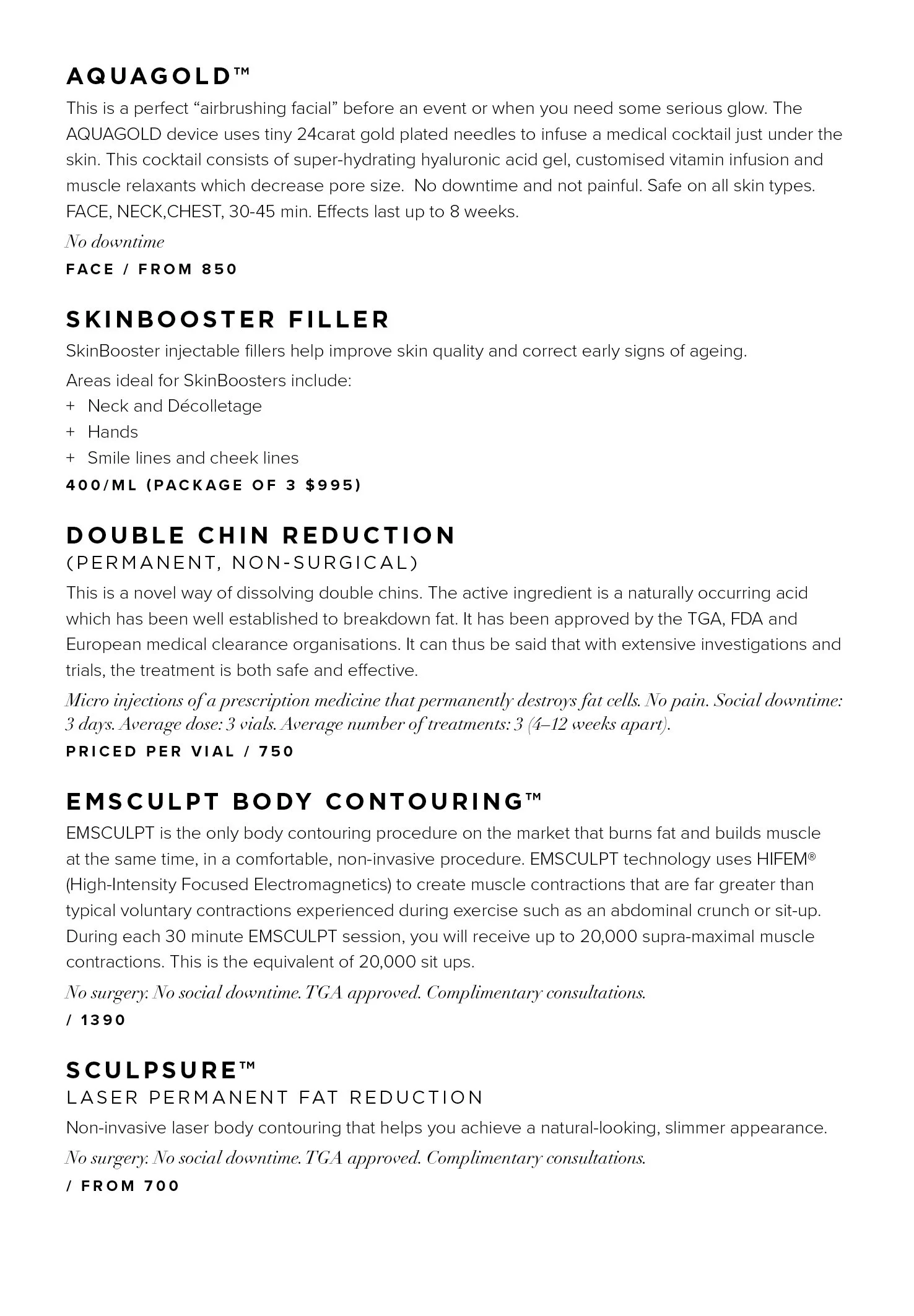 Menu — Northern Skin Studio