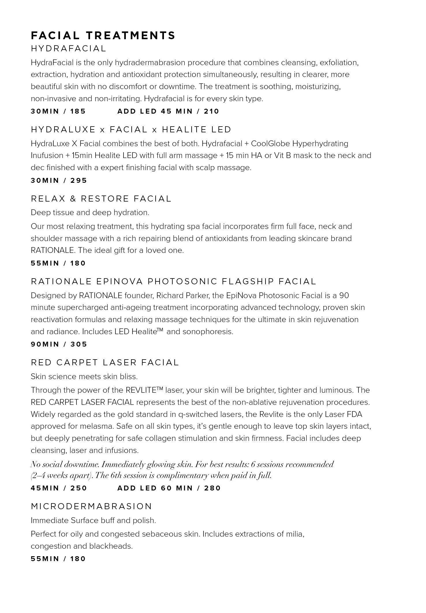 Menu — Northern Skin Studio