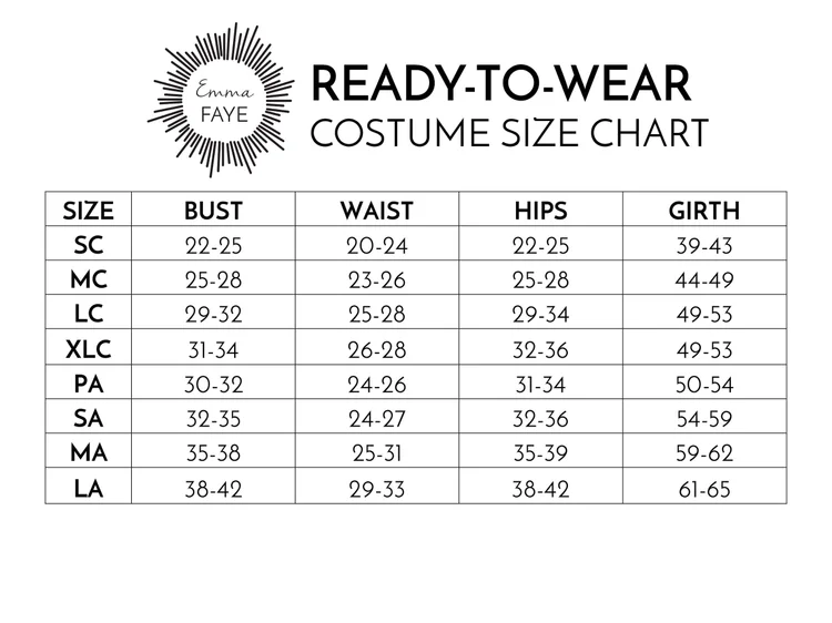 Size Chart for Ready-to-Wear Costumes — EMMA FAYE