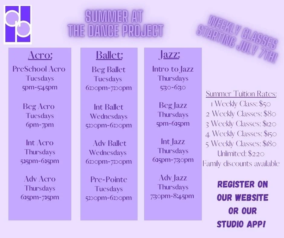 Weekly Class Schedule — The Dance Project