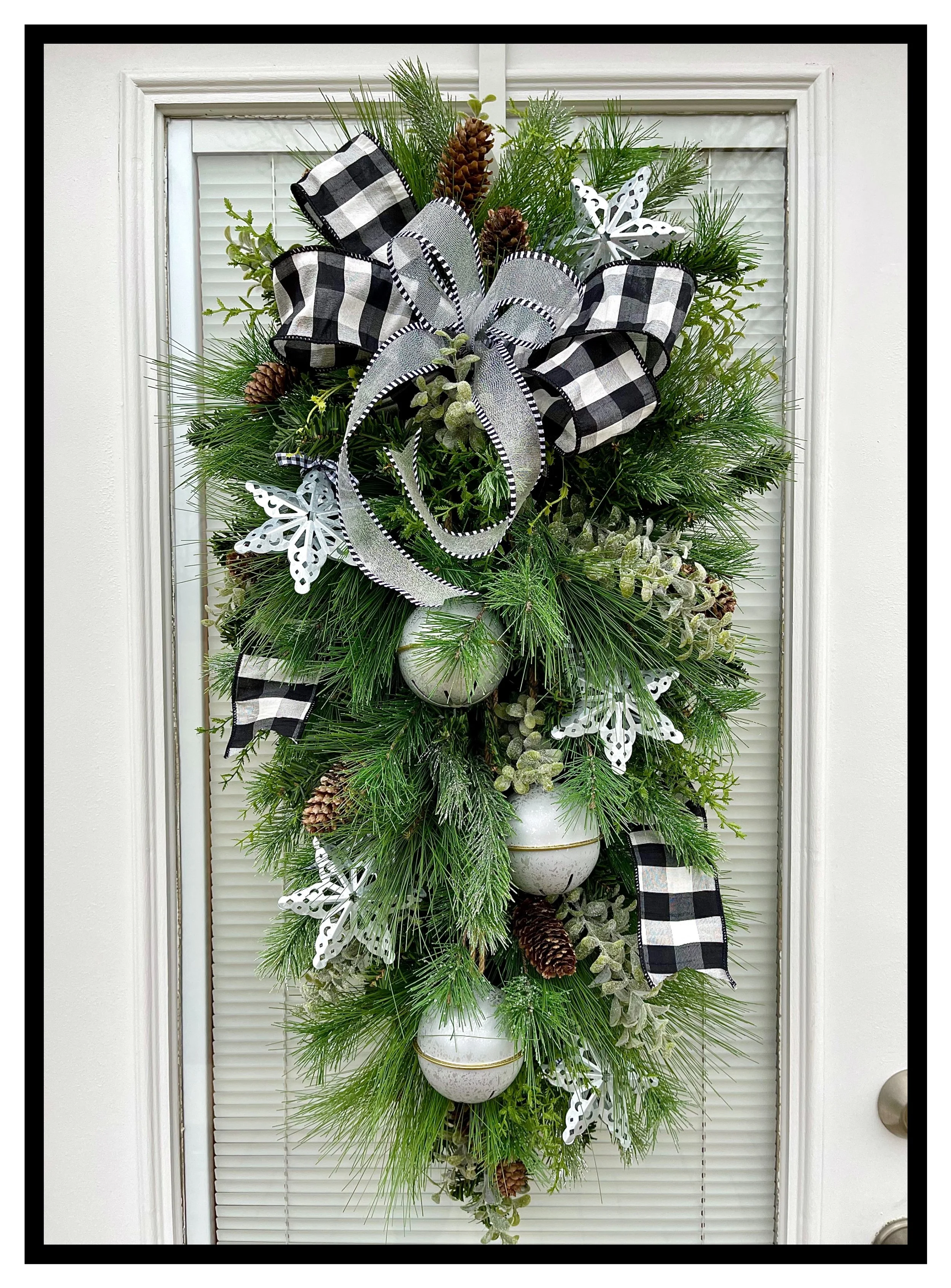 Silver Sleigh Bells and Snowflakes Winter Door Swag | Sugar Creek Home ...