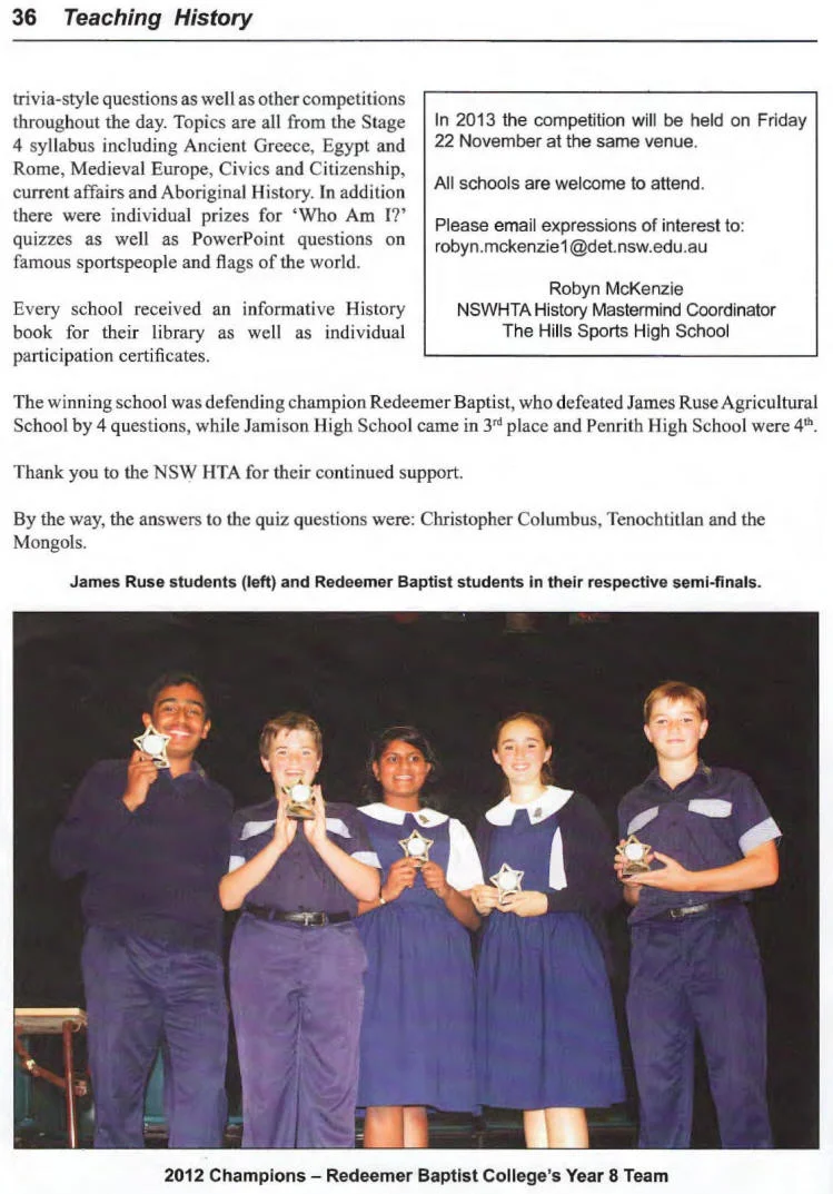 History Mastermind — Redeemer Baptist School