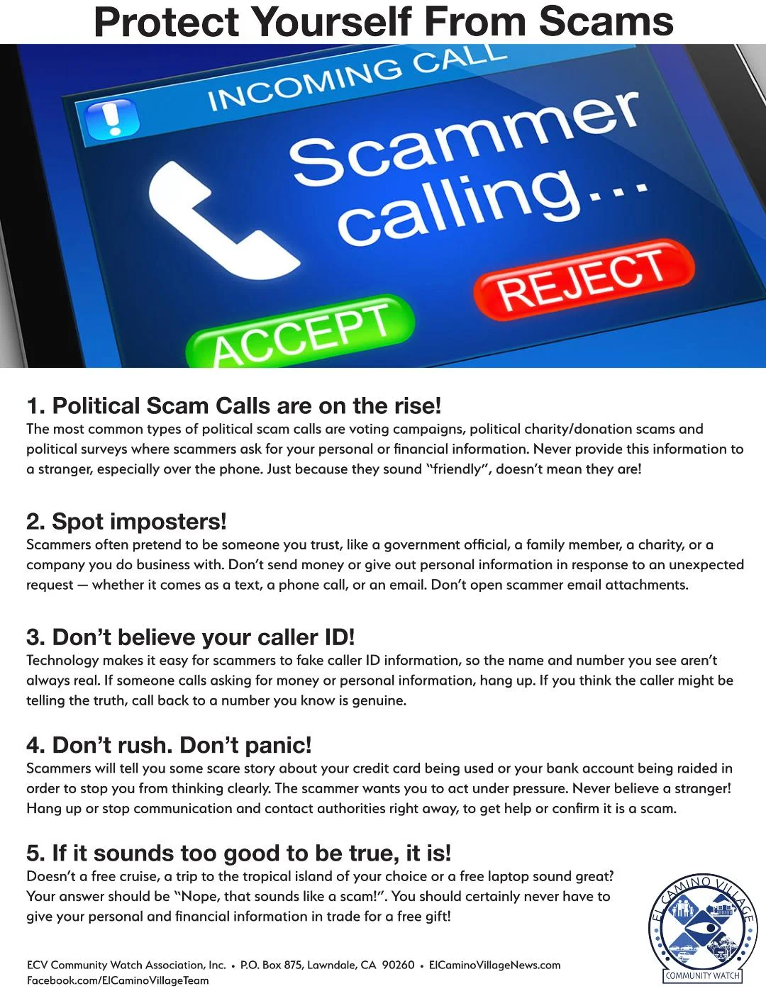 Avoiding Phone Scams — El Camino Village News