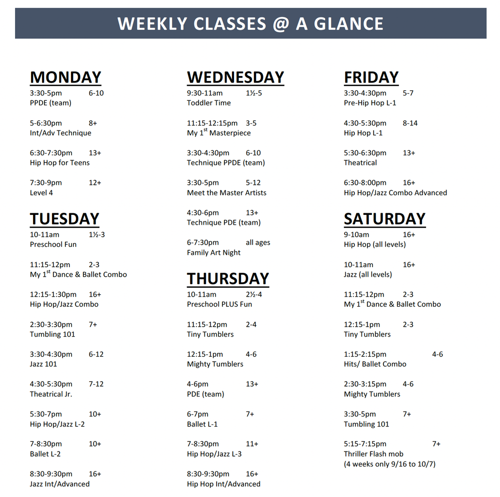 Weekly Classes @ A Glance — GeneRaTion DCD