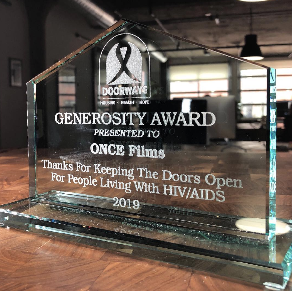 DOORWAYS Honors Us With The Generosity Award — ONCE FILMS