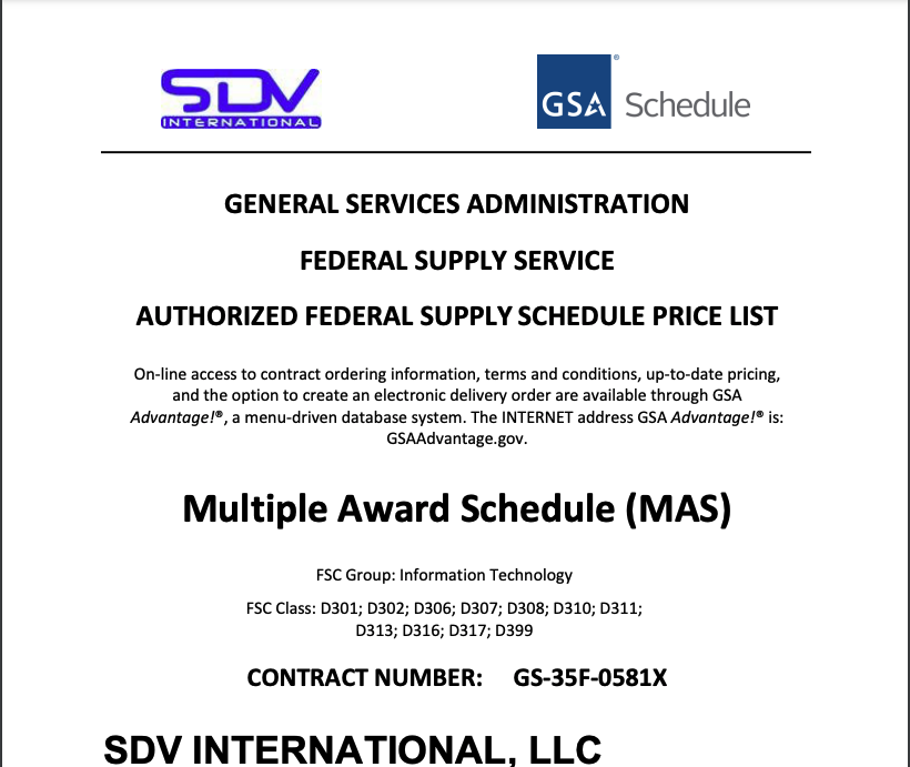 GSA Multiple Award Schedule - Contract Vehicle — SDV INTERNATIONAL
