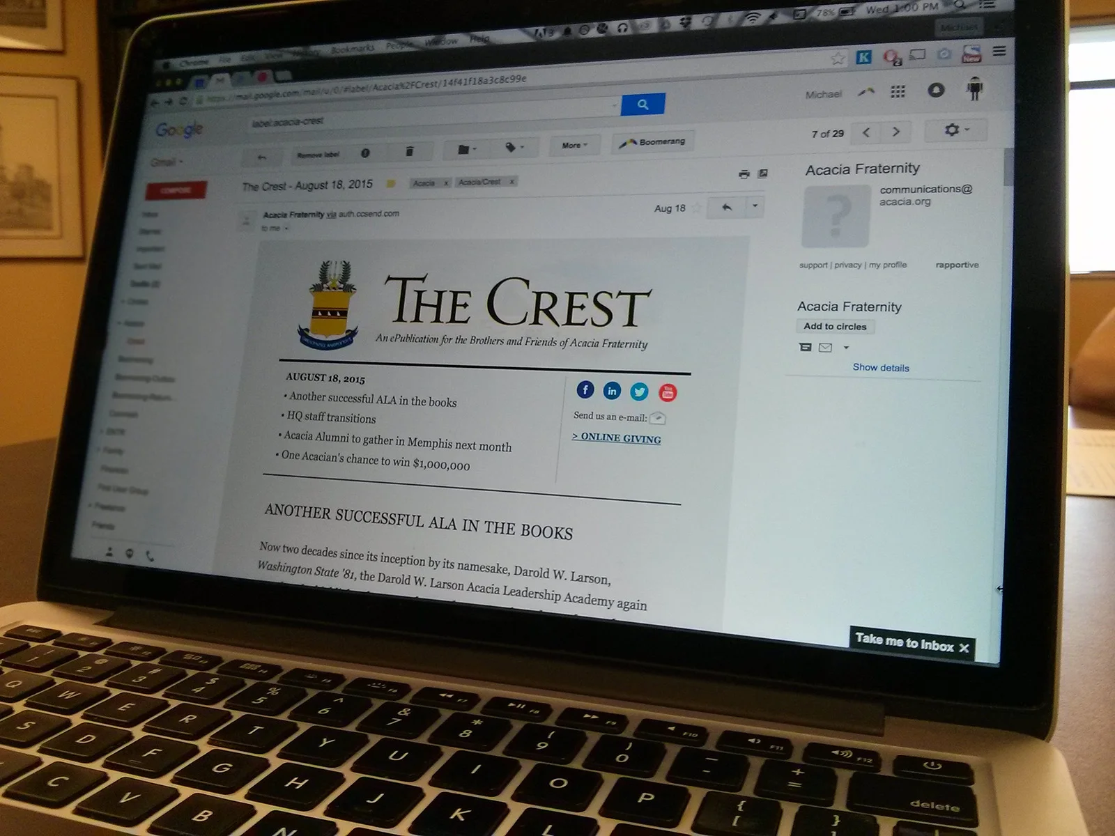 Crest Newsletters — Acacia Fraternity