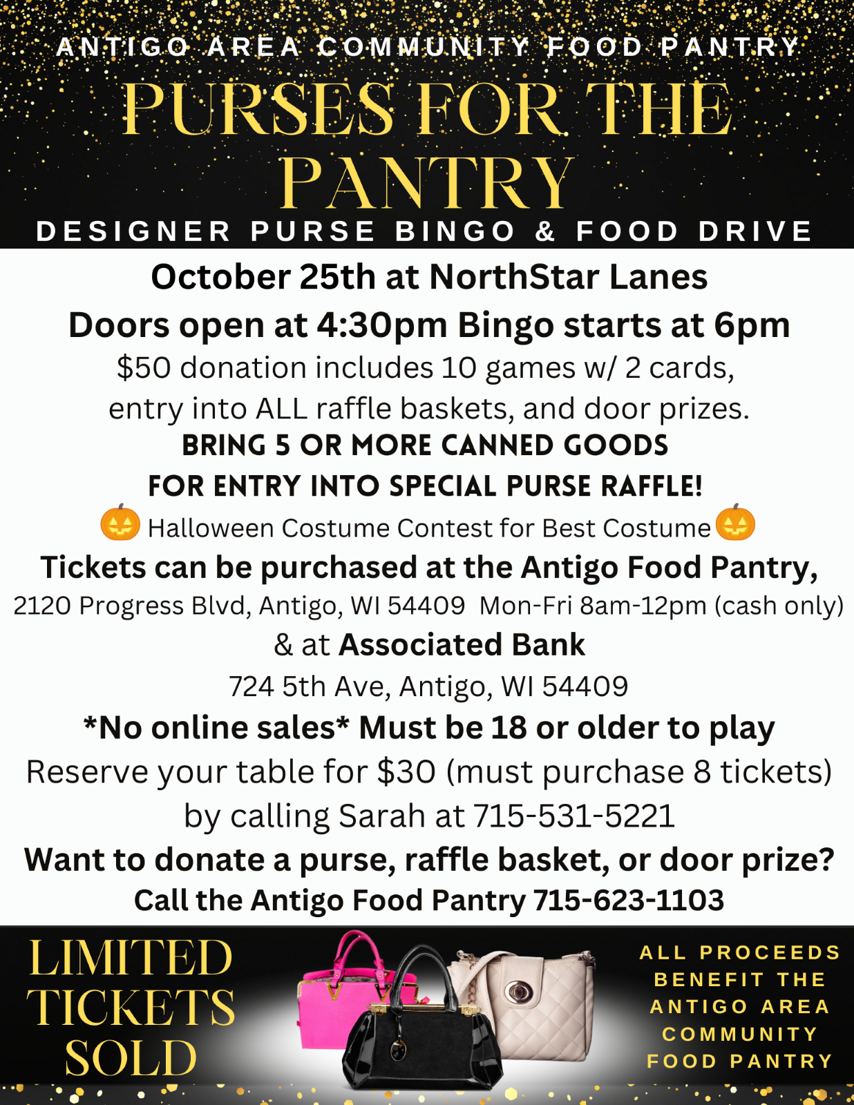 Purses for the Pantry - Designer Purse Bingo & Food Drive — Antigo ...