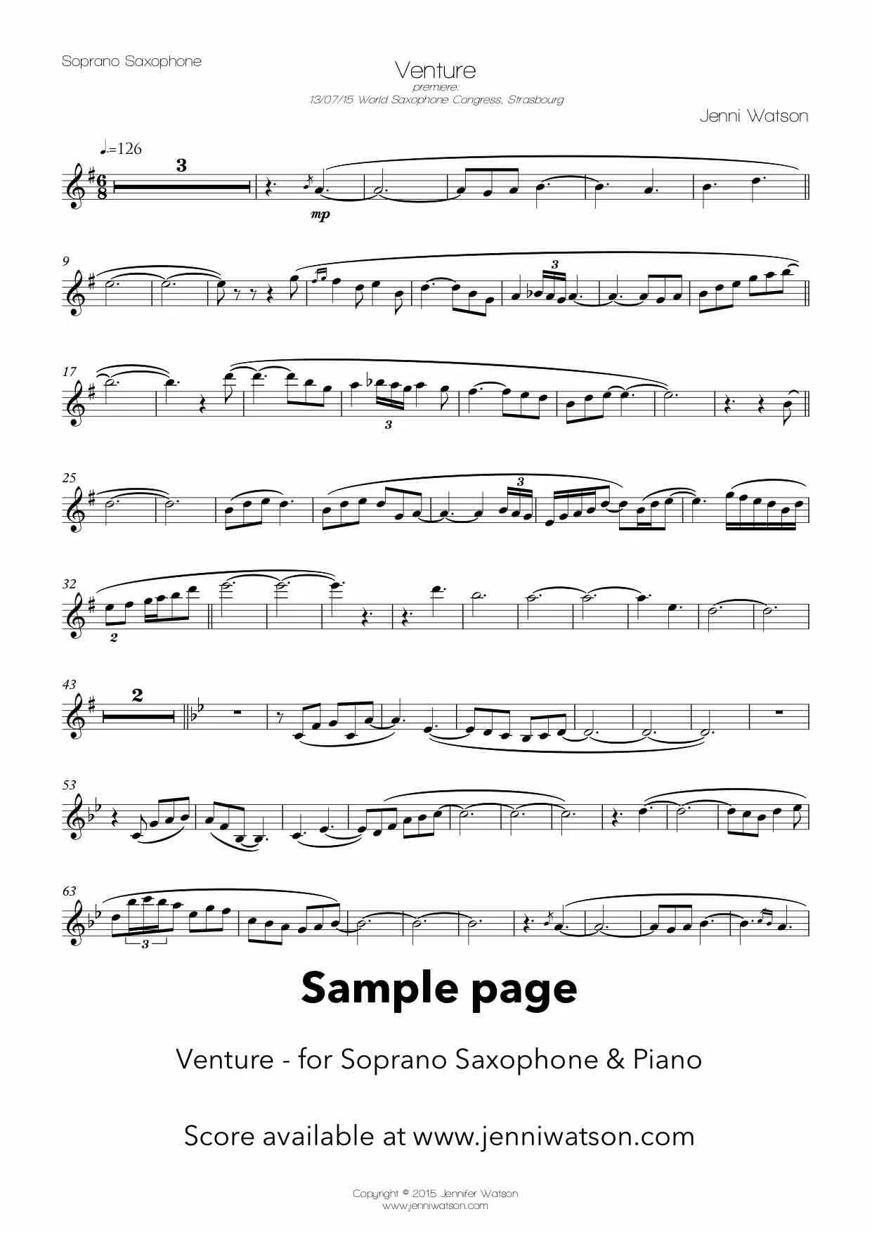 Venture (Soprano Sax, Pno, String Quartet) — JENNIWATSON.COM