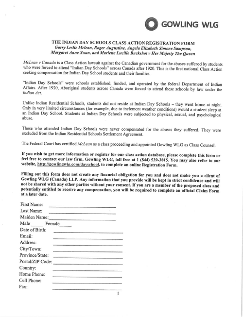 Indian Day School Class Action Registration Form — Tla-o-qui-aht First ...