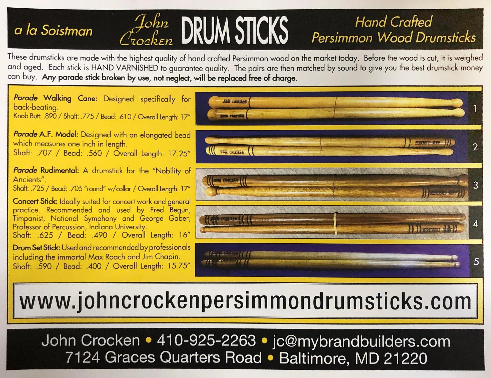 Video & Review: John Crocken Drum Sticks - Premium Persimmon, Brazilian ...