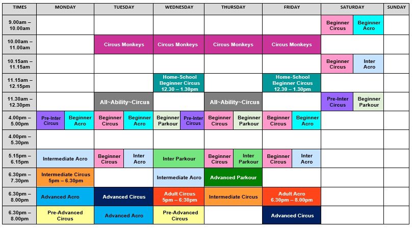 Timetable — Circus Fit Studio