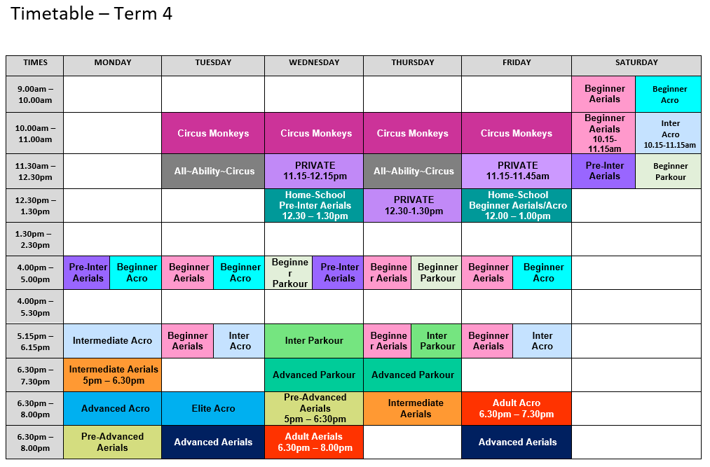 Timetable — Circus Fit Studio