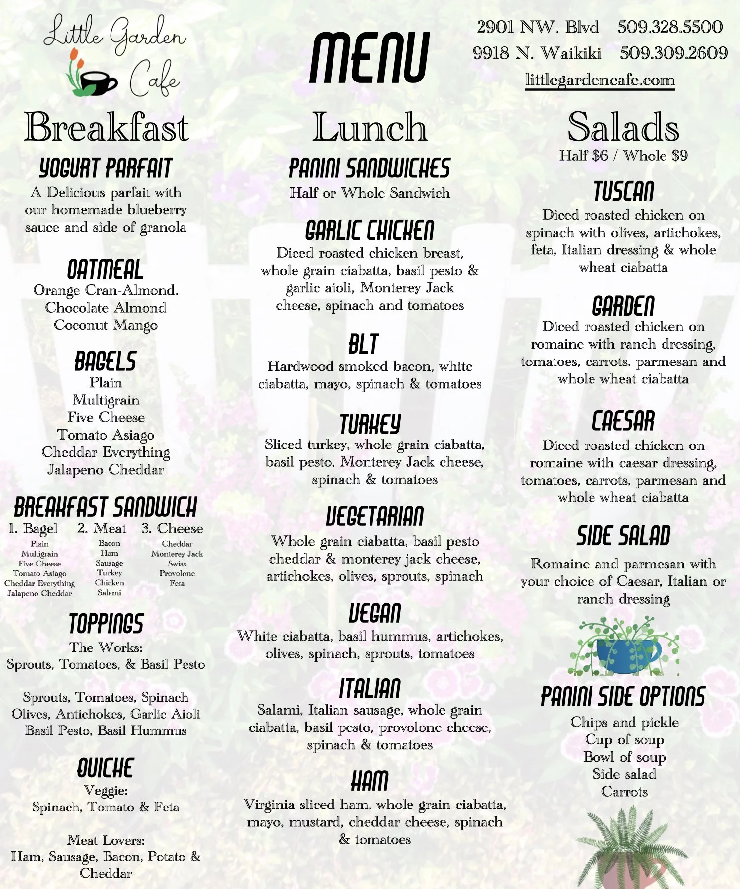 Menu Little Garden Cafe Menu Little Garden Cafe