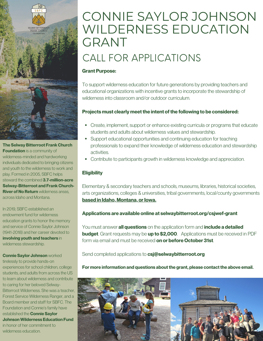 Wilderness Education Grant — Selway Bitterroot Frank Church Foundation