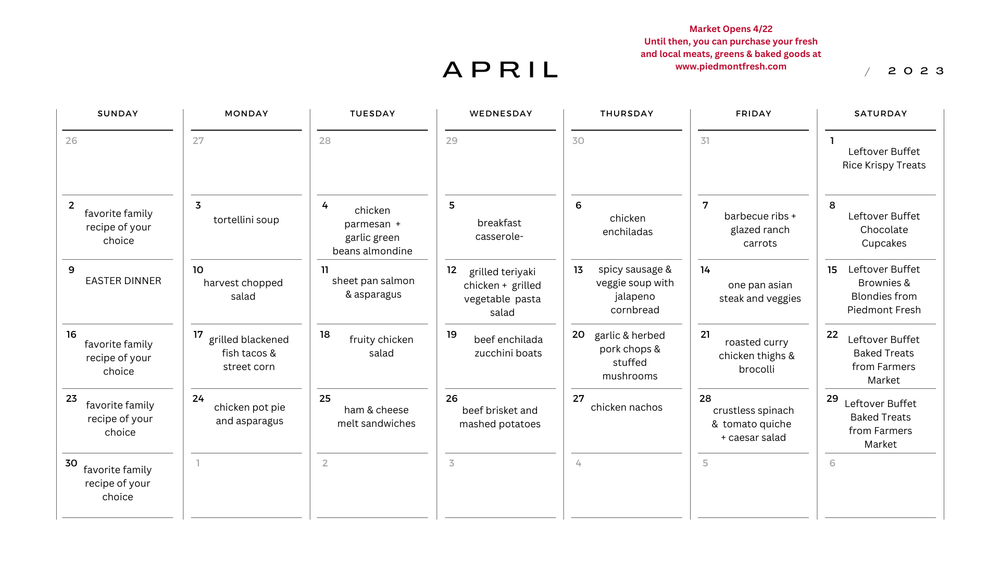 April Menu — Thomasville Farmers Market